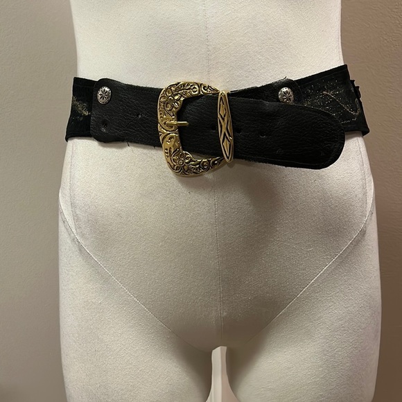 Accessories | Suede Black Leather Wide Stone Decorated Good Tone Belt ...